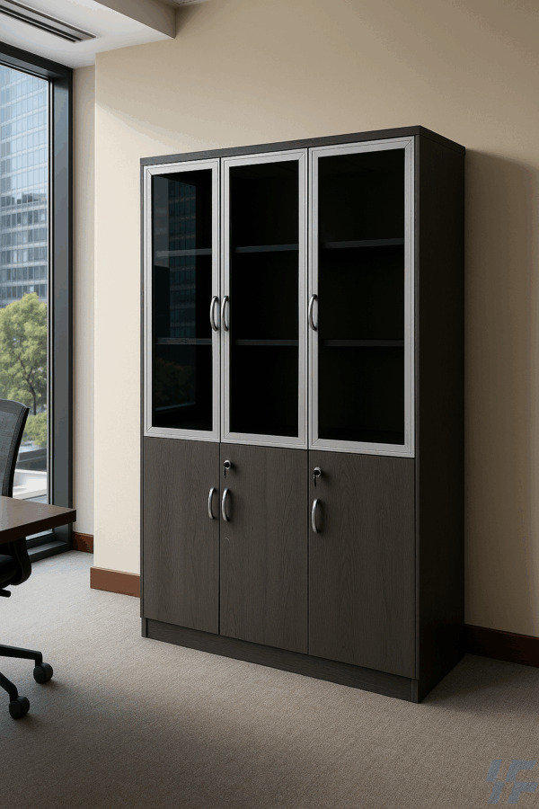Dark Wood & Tinted Glass Executive Office Cabinet - Intercom Furniture