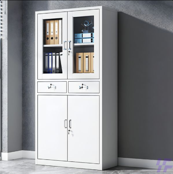 2-Door Metallic Half Glass Filing Cabinet - Intercom Furniture