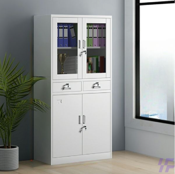 2-Door Metallic Half Glass Filing Cabinet - Intercom Furniture